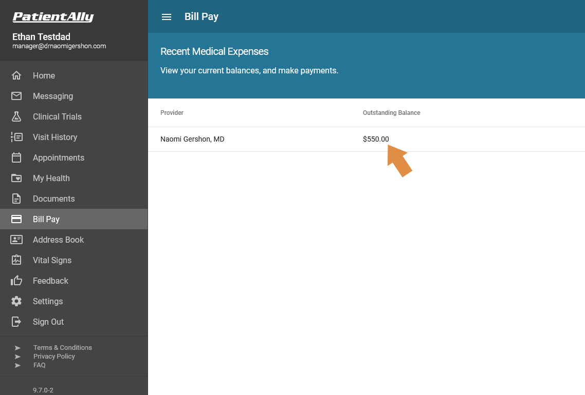 How to view and pay your bill in Patient Ally – Developmental ...